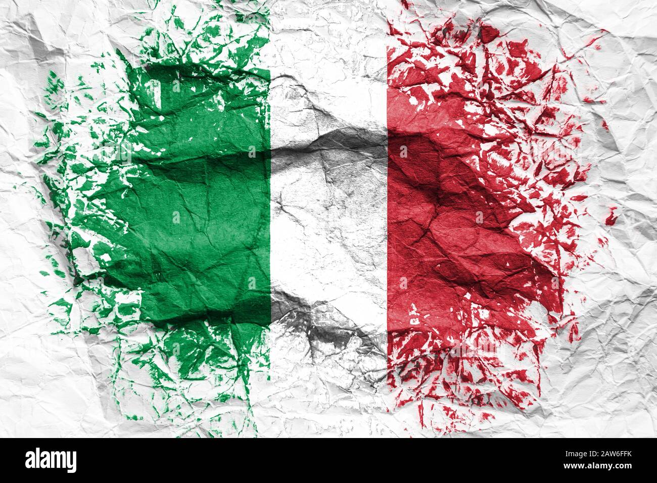 The national flag of the Italy is painted on crumpled paper. Flag ...