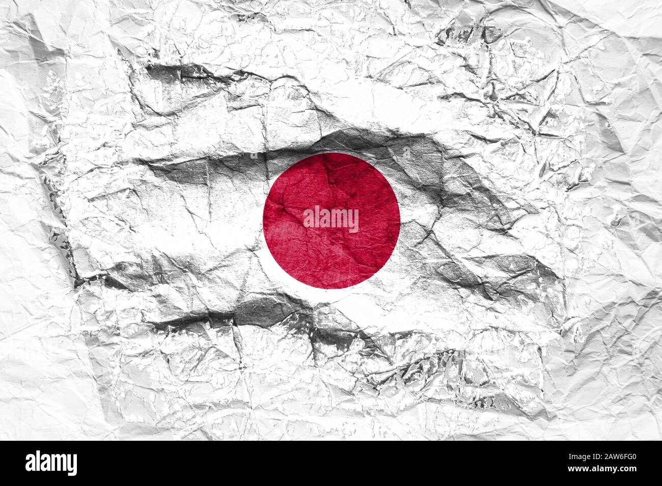 The national flag of the Japan is painted on crumpled paper. Flag ...