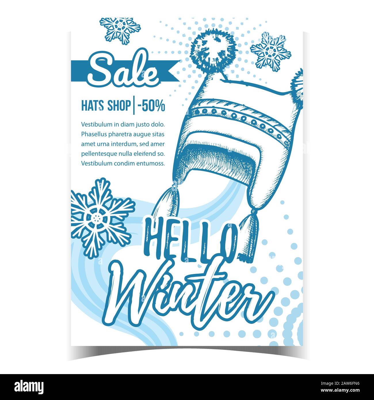 Hello Winter Hats Shop Sale Promo Banner Vector Stock Vector Image ...