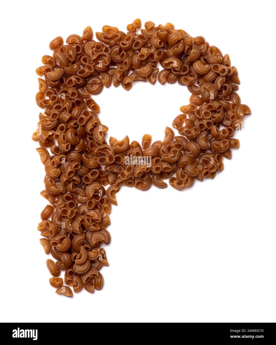 Letter P of the English alphabet from dry pasta from buckwheat amaranth ...