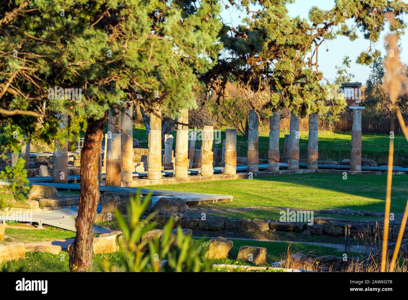 Temple of Artemis in the archaeological site of Brauron, Attica, Greece ...