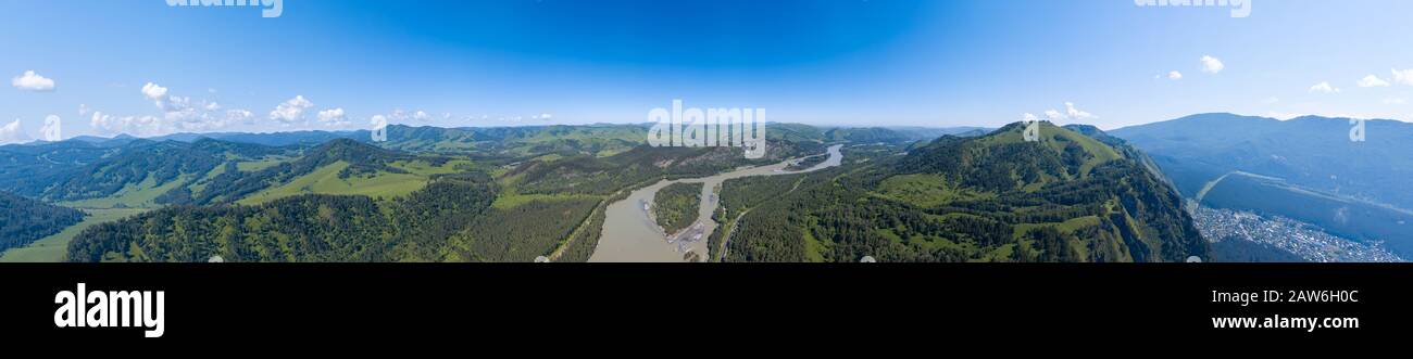 Aerial banner panoramic wide view of planet earth with nature and ...