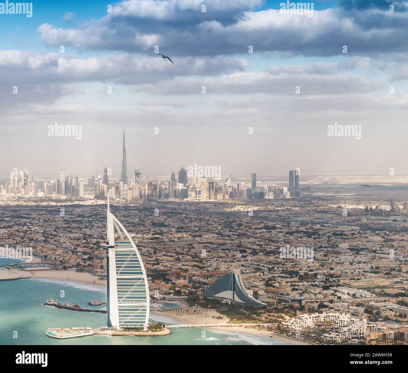 Aerial view of Dubai coastline at sunset, UAE Stock Photo - Alamy