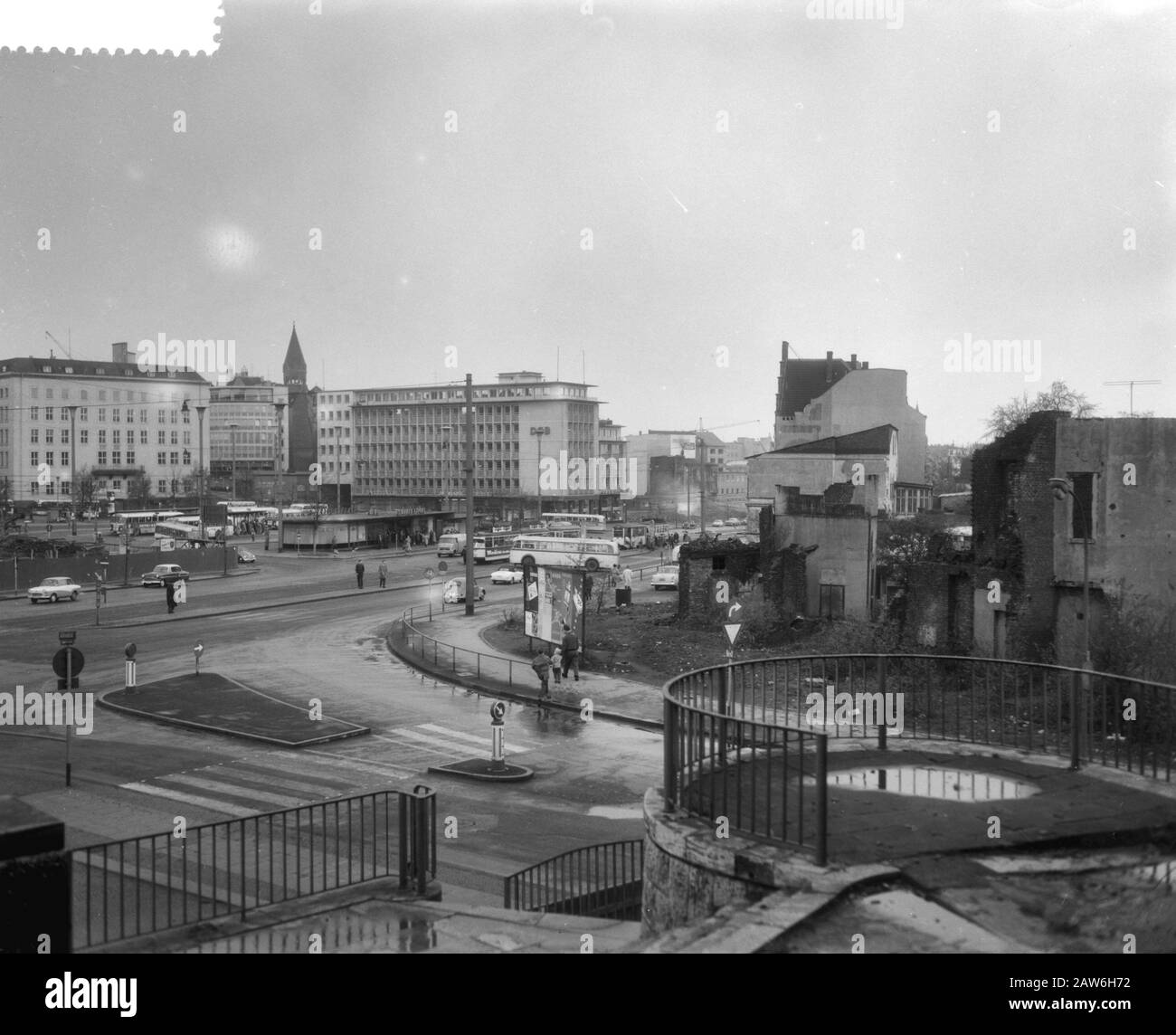 Modern shops and homes in Essen, left new and right ancient ruins Date ...