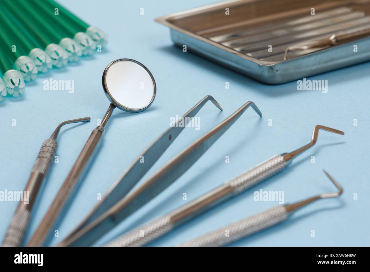 Set of composite filling instruments for dental treatment and saliva ...