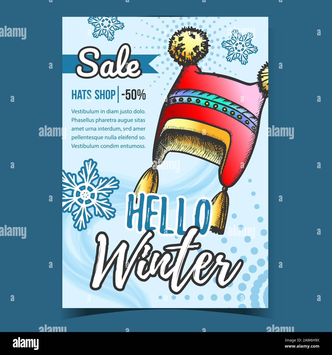 Hello Winter Hats Shop Sale Promo Banner Vector Stock Vector Image ...