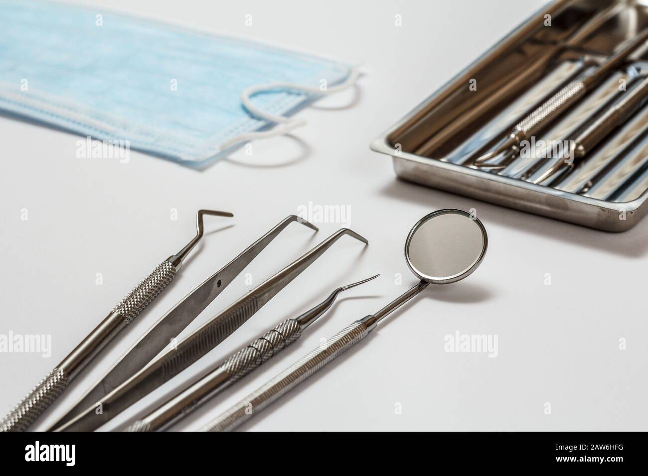 Set of composite filling instruments for dental treatment on white ...