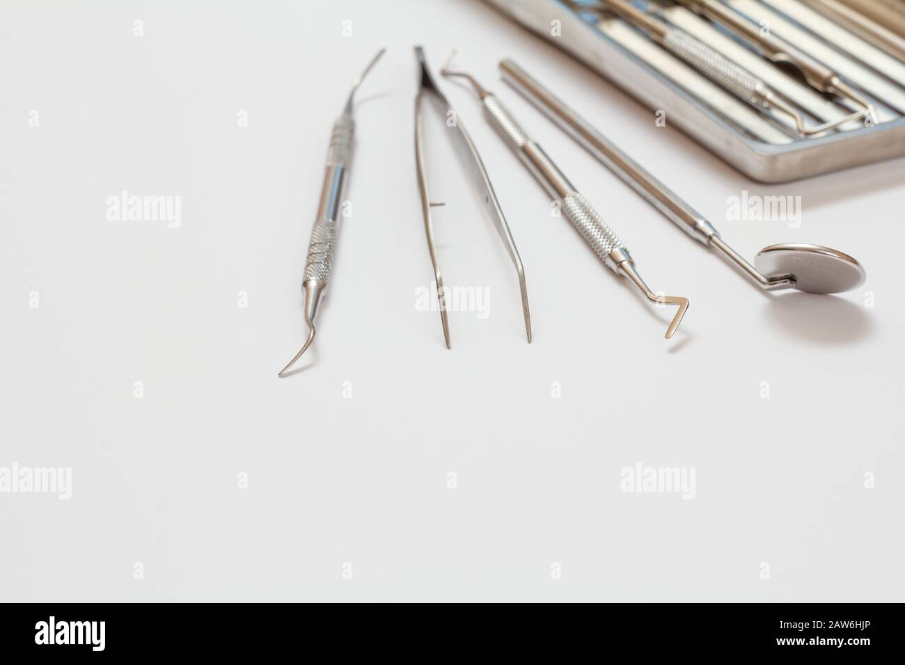 Set of composite filling instruments for dental treatment on white ...