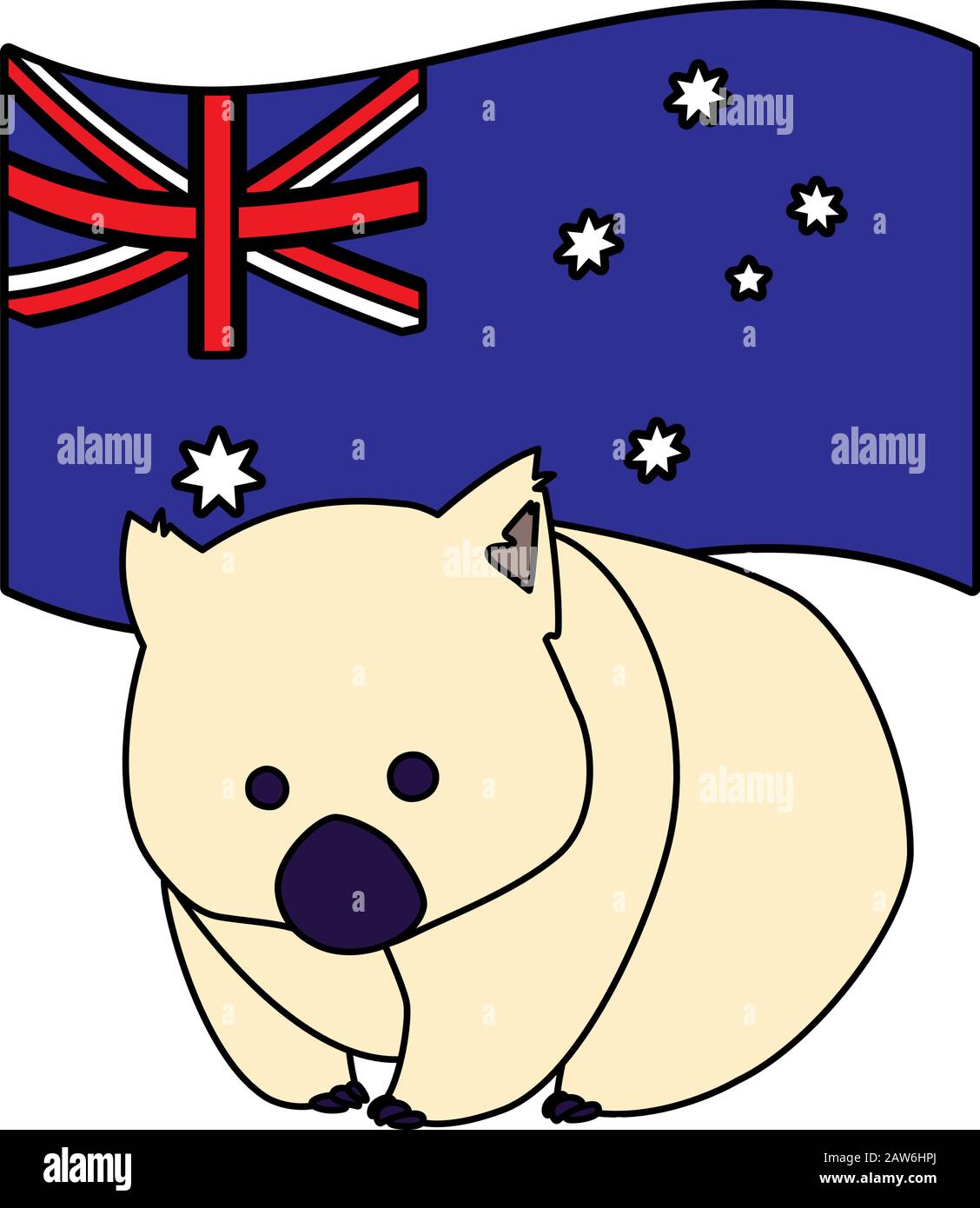 wombat with australian flag in the background vector illustration ...