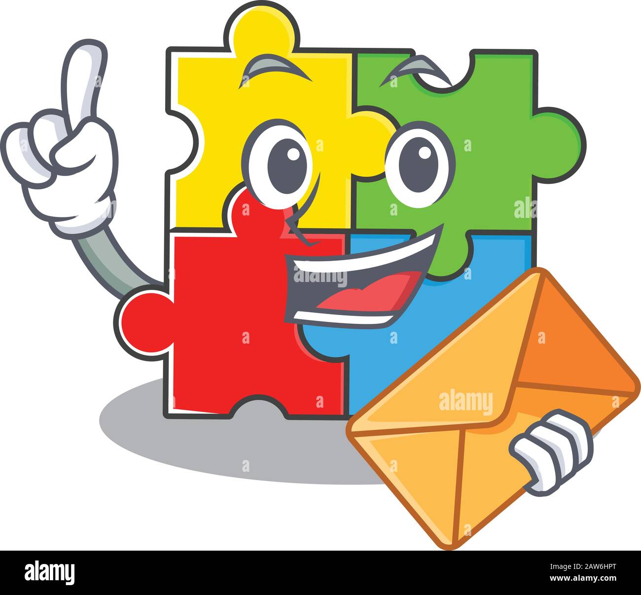 Happy face puzzle toy mascot design with envelope Stock Vector Image ...
