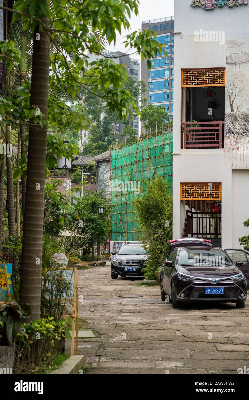Shenzhen,China,April,2019. The Gankeng Hakka town sightseeing. It split ...