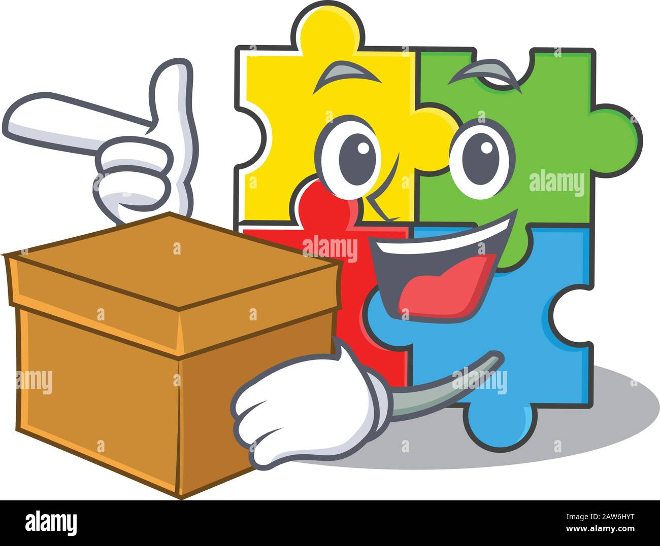 Cute puzzle toy cartoon character having a box Stock Vector Image & Art ...
