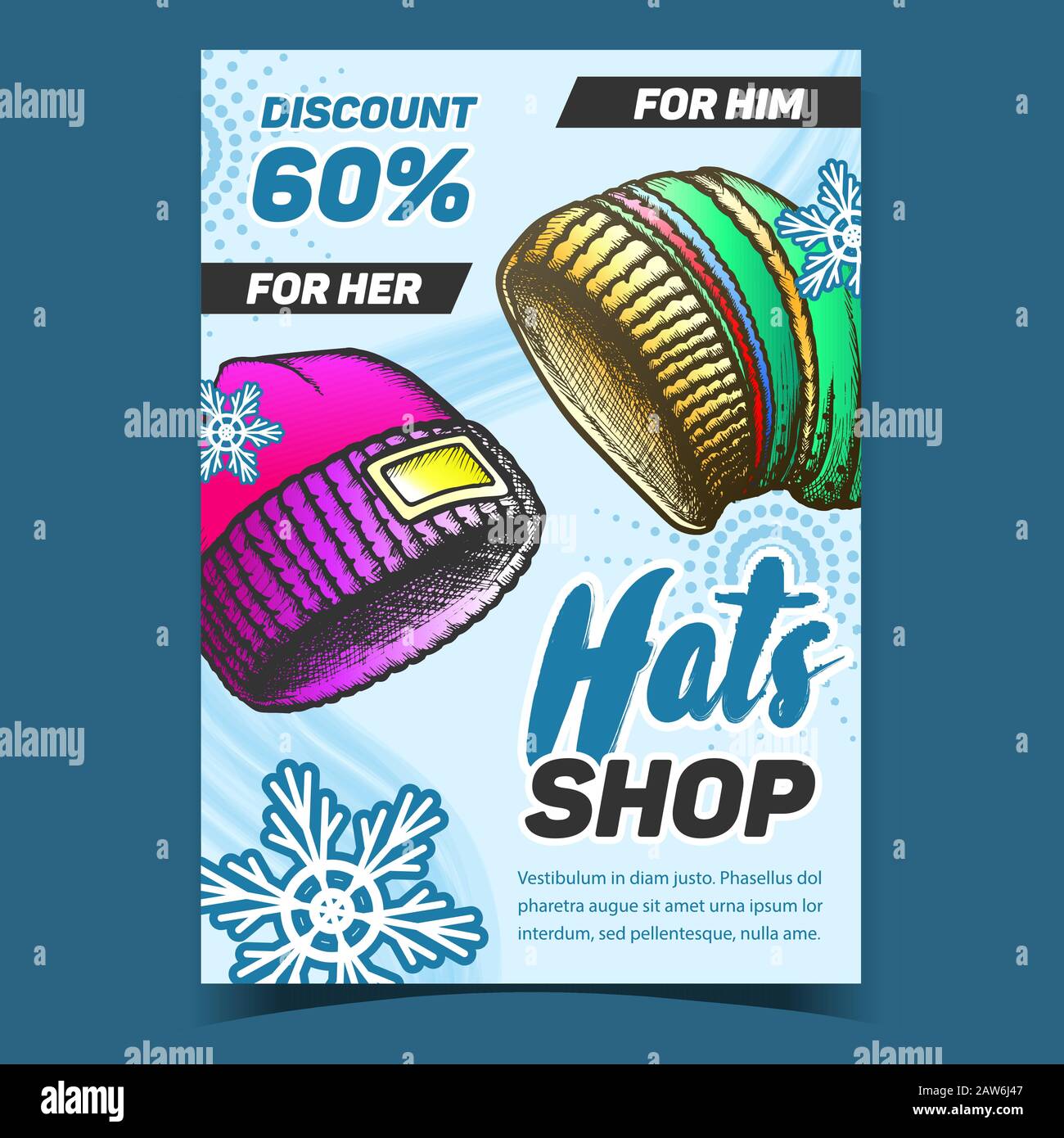 Hats Shop With Discount Advertising Banner Vector Stock Vector Image ...