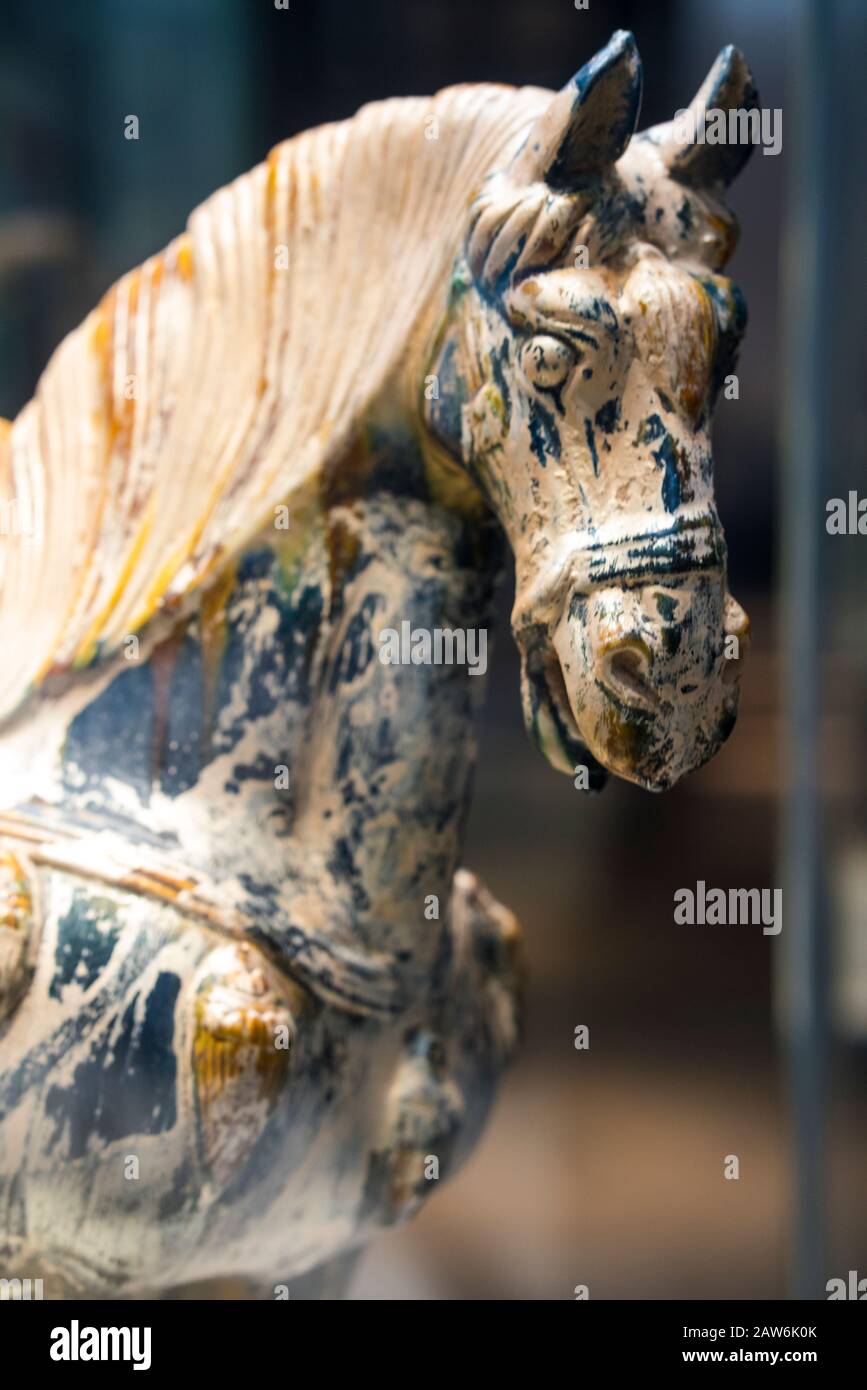 Shenzhen,China,April,2019. A painted pottery figures of a horse. The ...