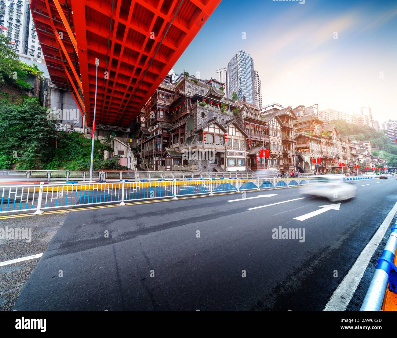 Roads and famous ancient buildings: Hongyadong, Chongqing, China Stock ...