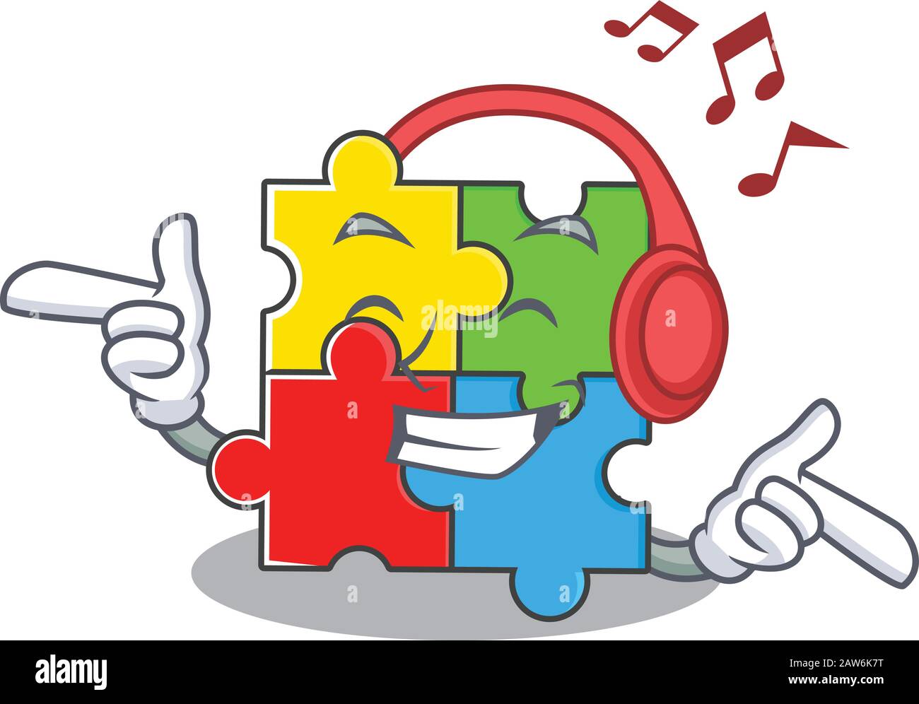 Listening music puzzle toy cartoon character concept Stock Vector Image ...