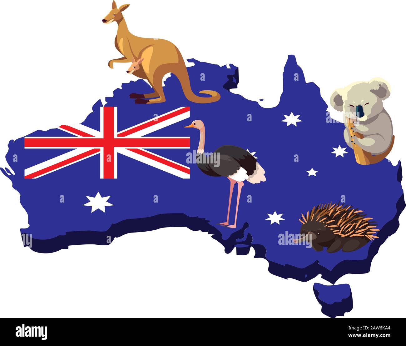 animals native of australia over map of australia vector illustration ...