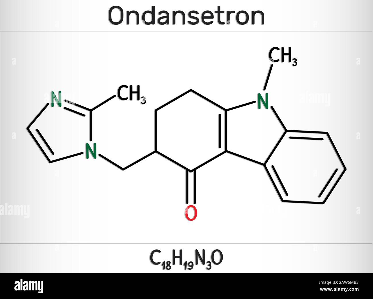 Ondansetron C18H19N3O molecule. It is used to treat nausea and vomiting ...