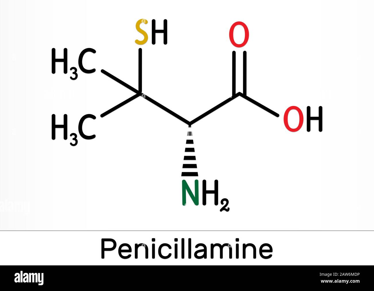 Penicillamine, D-penicillamine C5H11NO2S molecule. It is chelating ...