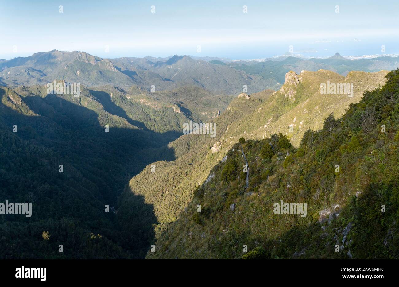 Rolling mountain ranges of the Pinnacles track, Coromandel, New Zealand ...
