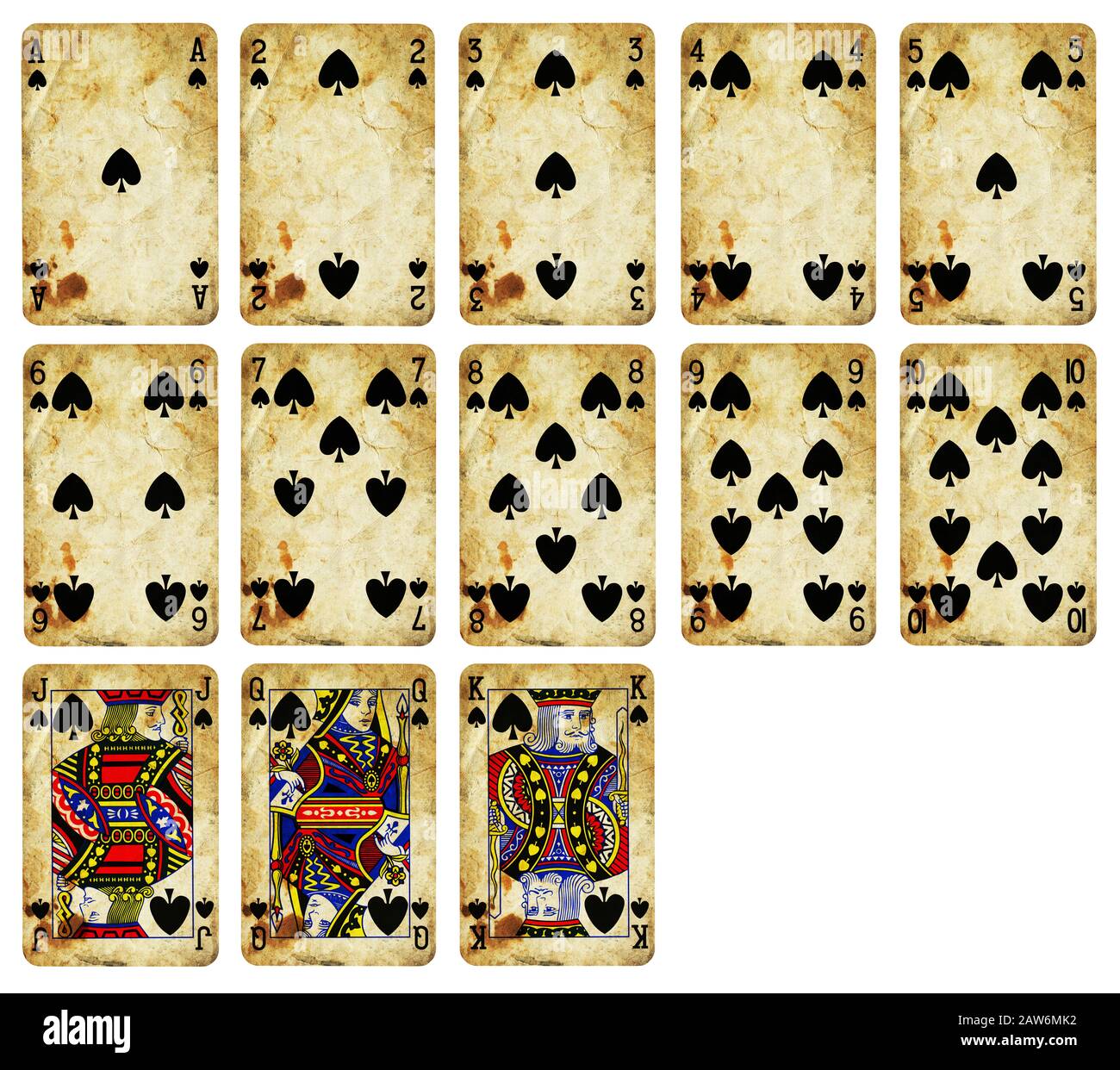 Playing cards of Spades suit, isolated on white background - High ...