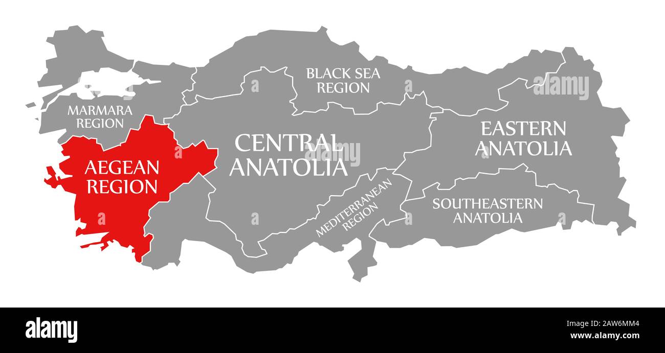 Aegean Region red highlighted in map of Turkey Stock Photo - Alamy