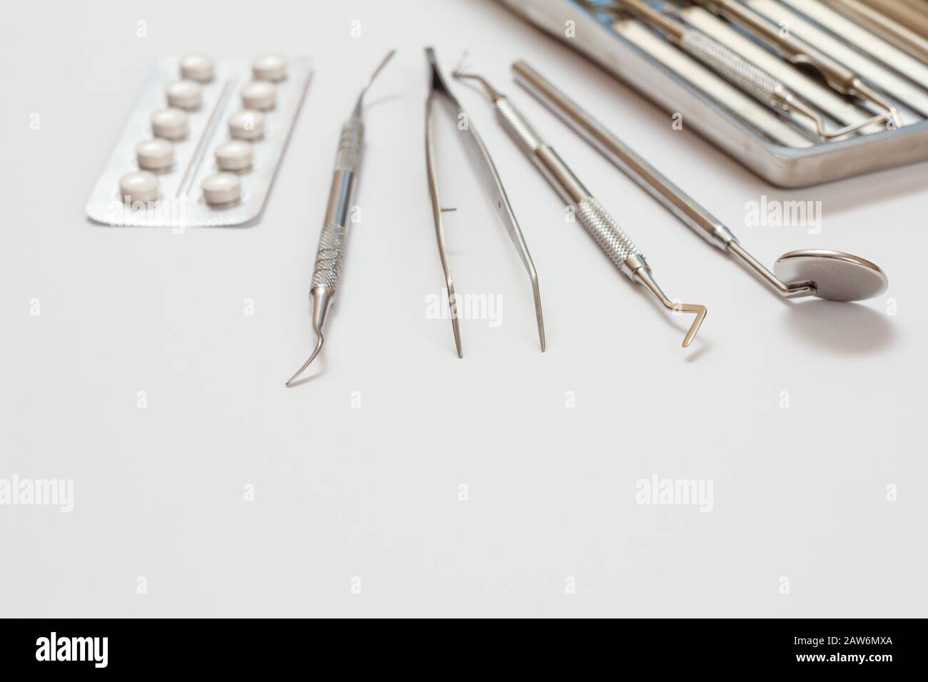 Set of composite filling instruments for dental treatment on white ...