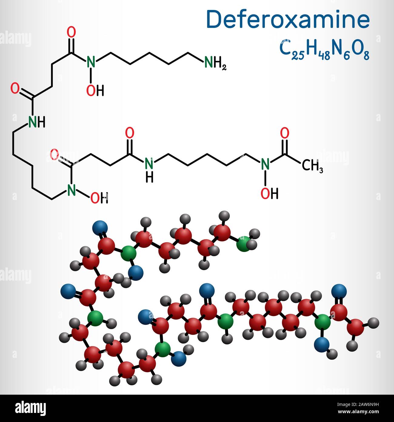 Deferoxamine Desferrioxamine B DFOA C25H48N6O8 Molecule It Is An Iron Chelating Agent deferoxamine-desferrioxamine-b-dfoa-c25h48n6o8-molecule-it-is-an-iron-chelating-agent
