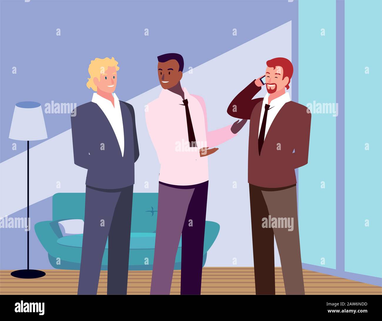 businessmen in the living room with different poses vector illustration ...
