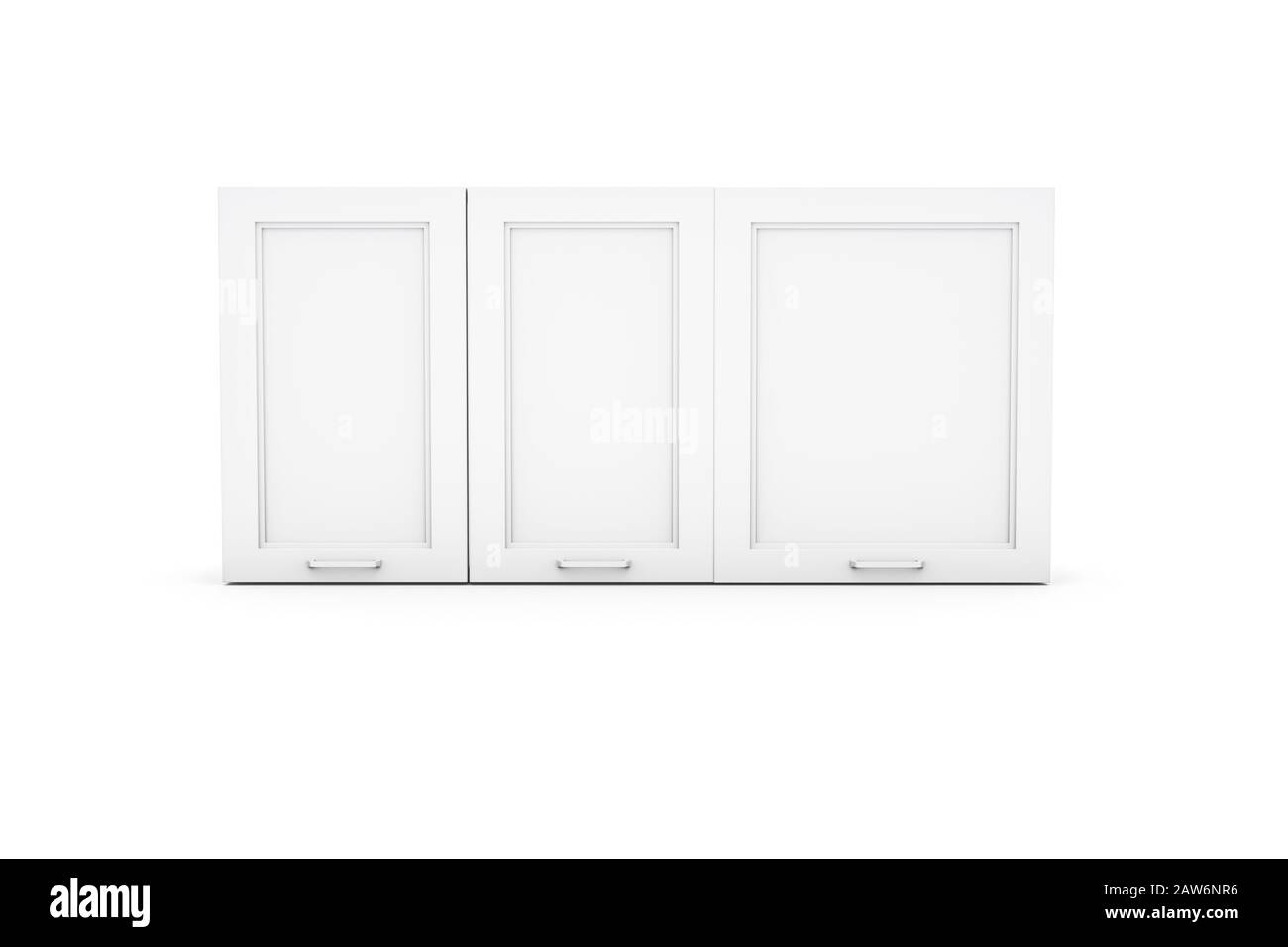 3d rendering of white empty kitchen cabinet design, isolated on white ...