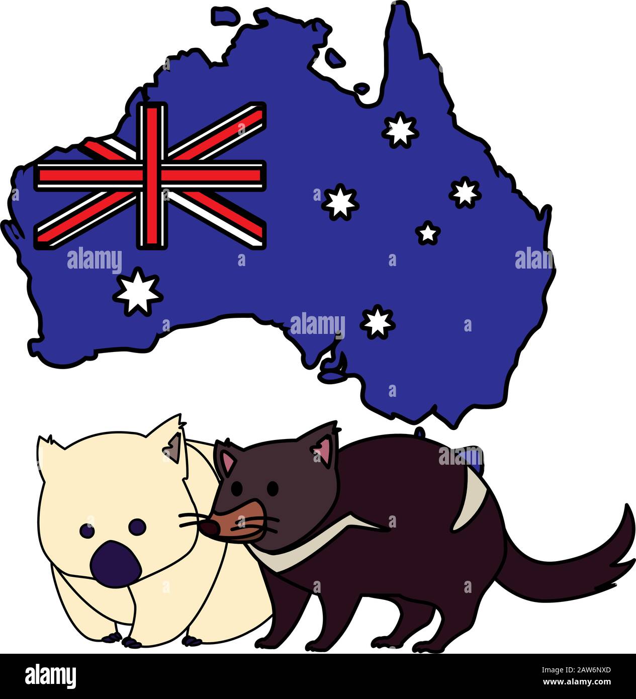 wombat and tasmanian devil with map of australia in the background ...