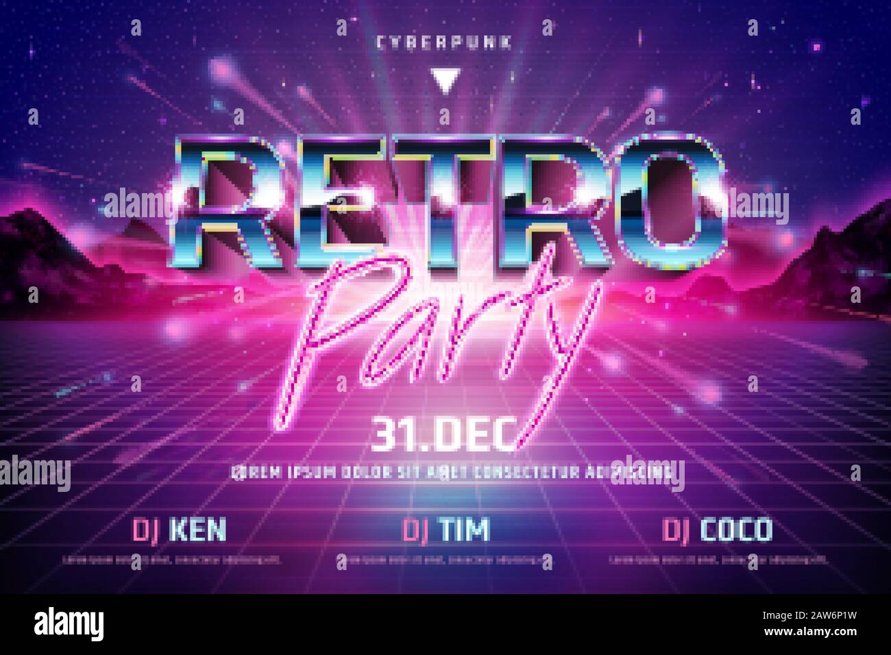 Cyberpunk retro party with glittering virtual background Stock Vector ...