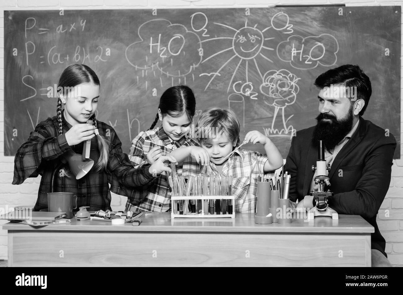 school kids scientist studying science. back to school. happy children ...