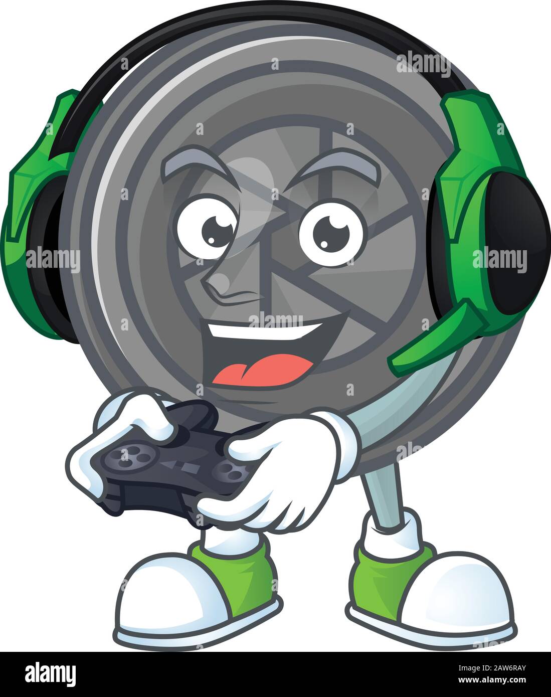 Camera lens cartoon picture play a game with headphone and controller ...
