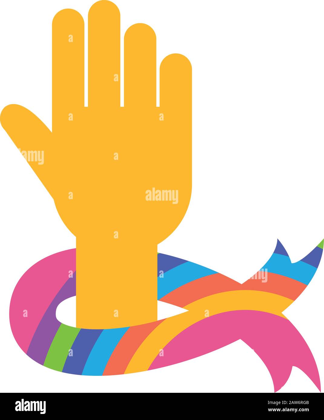 Hand with ribbon of zero discrimination day, flat style icon vector ...