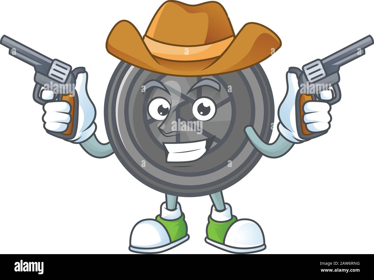 The brave of camera lens Cowboy cartoon character holding guns Stock ...