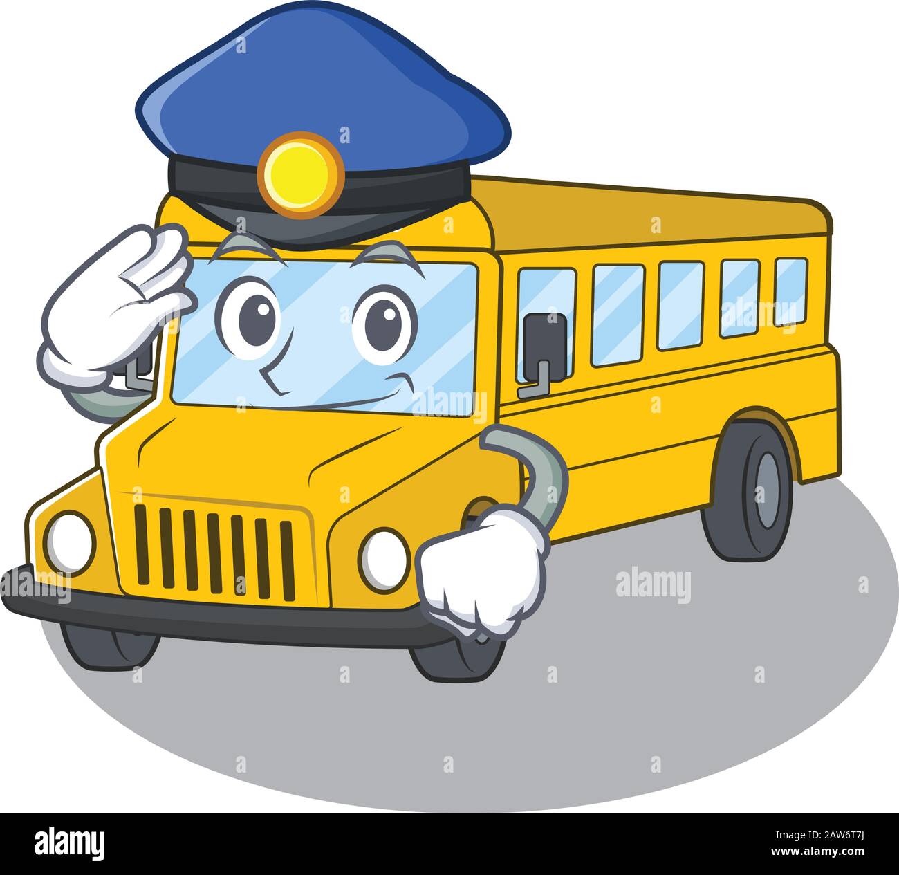 A manly school bus Cartoon concept working as a Police officer Stock ...