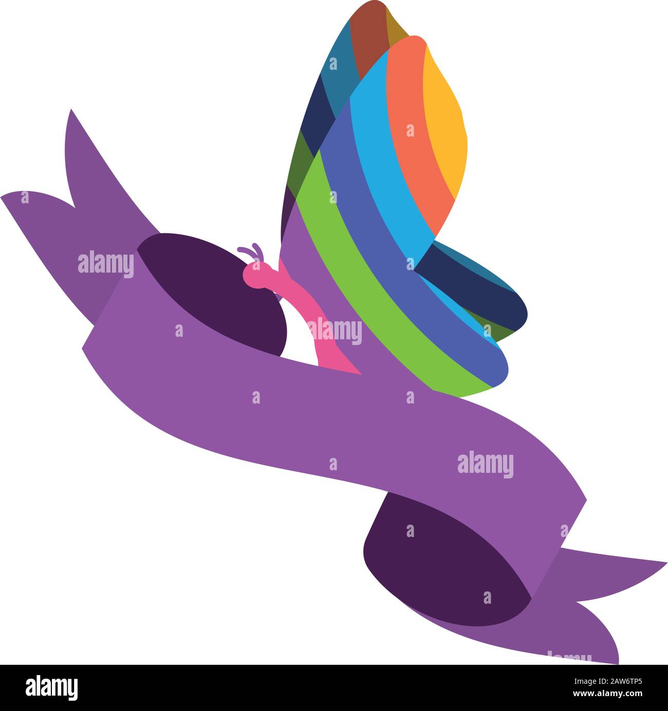 Butterfly and ribbon of zero discrimination day, flat style icon vector ...