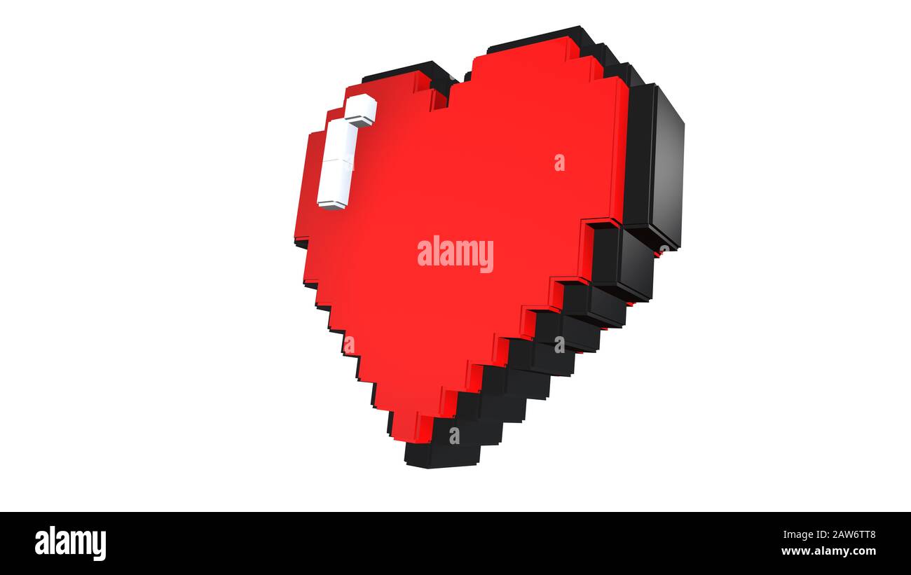 8 bits pixel heart illustration isolated on a white background. Retro ...