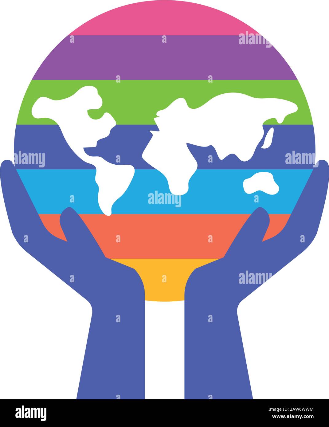 Isolated help hands and world, flat style icon vector illustration ...
