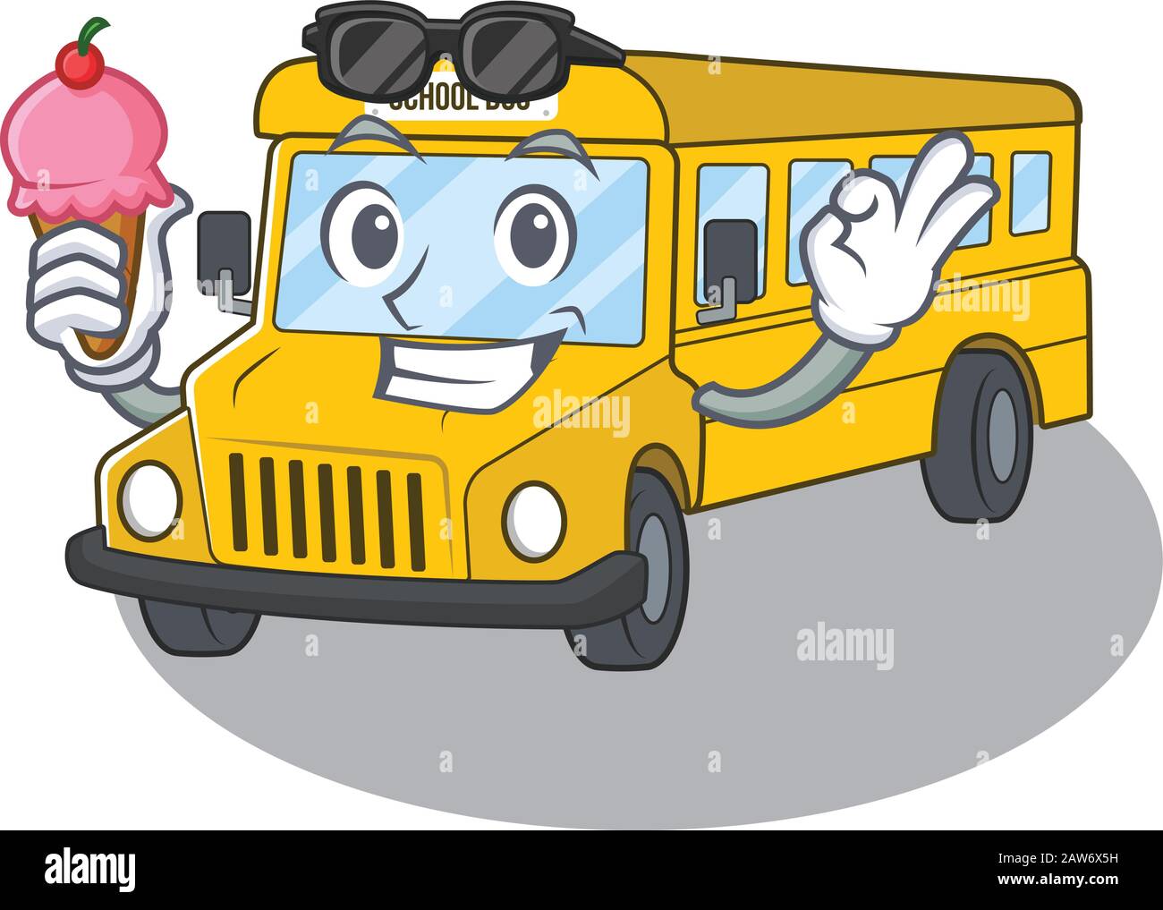 happy face school bus cartoon design with ice cream Stock Vector Image ...