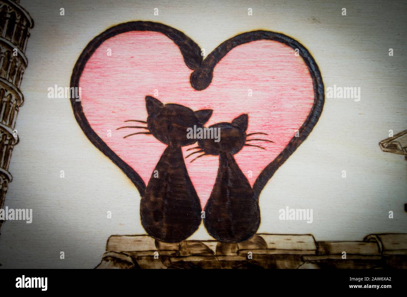 the ancient art of pyrography, wood and fire, cats and hearts forever ...