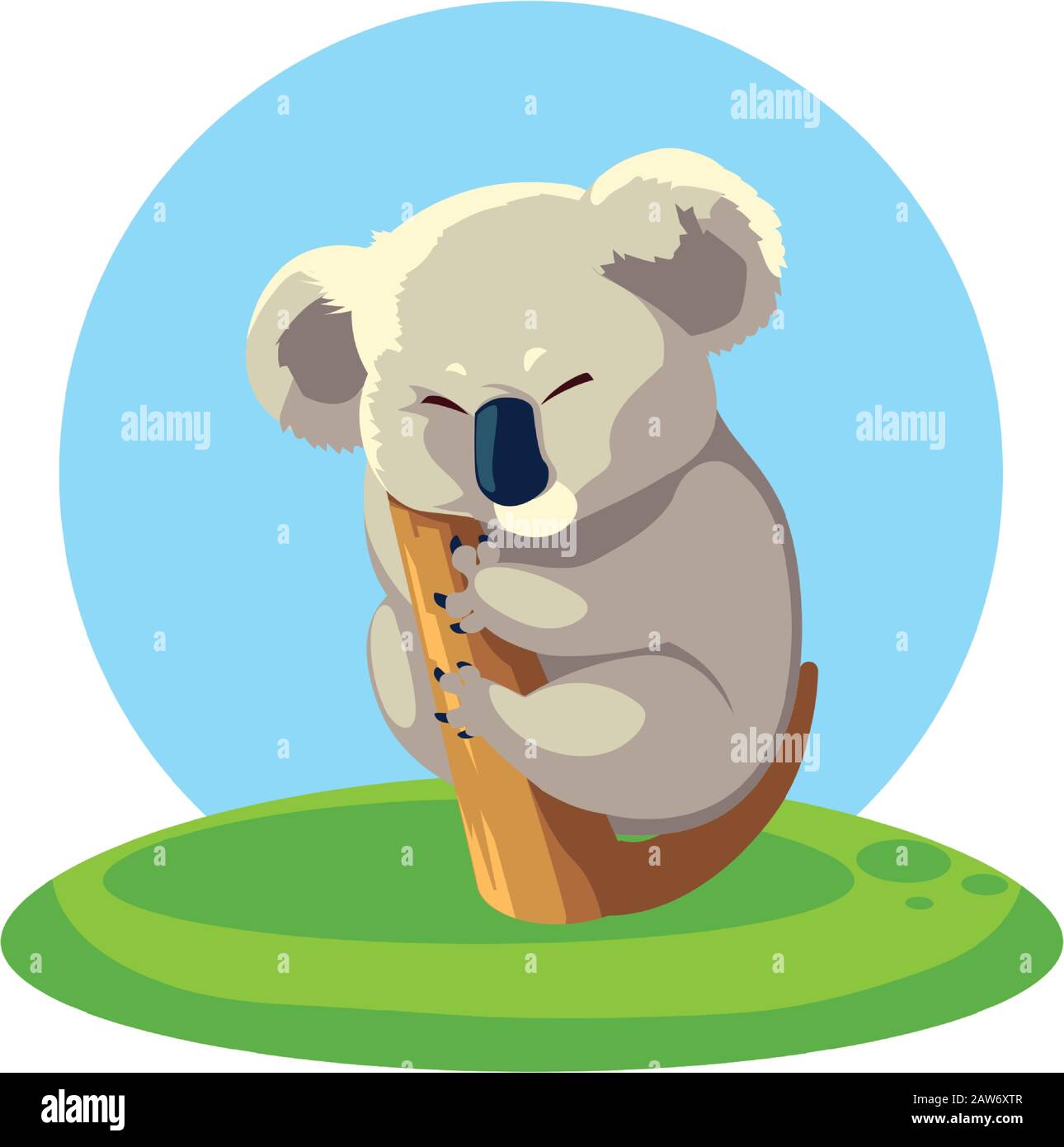 cute australian Koala on a tree with background landscape vector ...