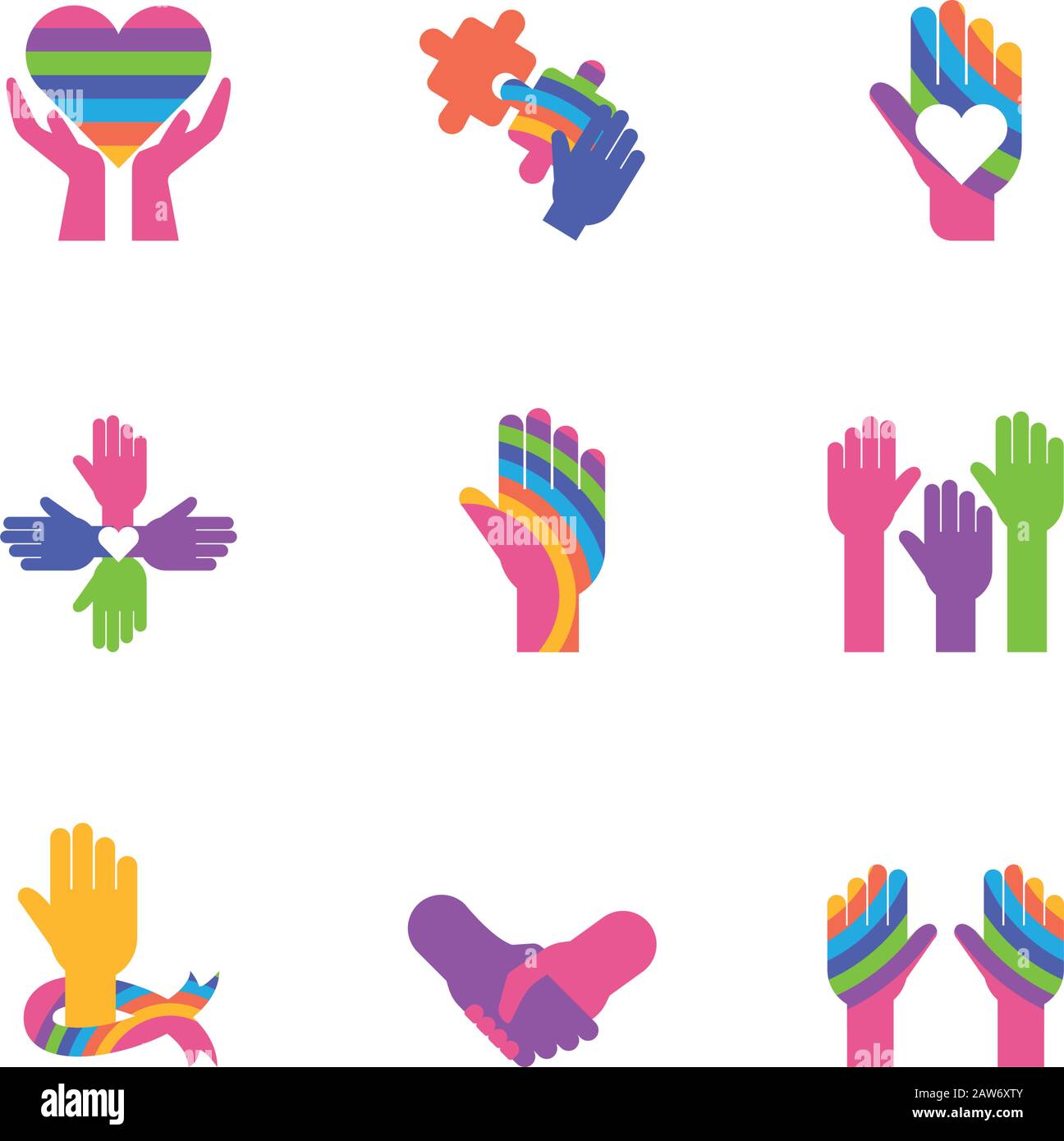 Icon set of zero discrimination day, flat style icons vector ...