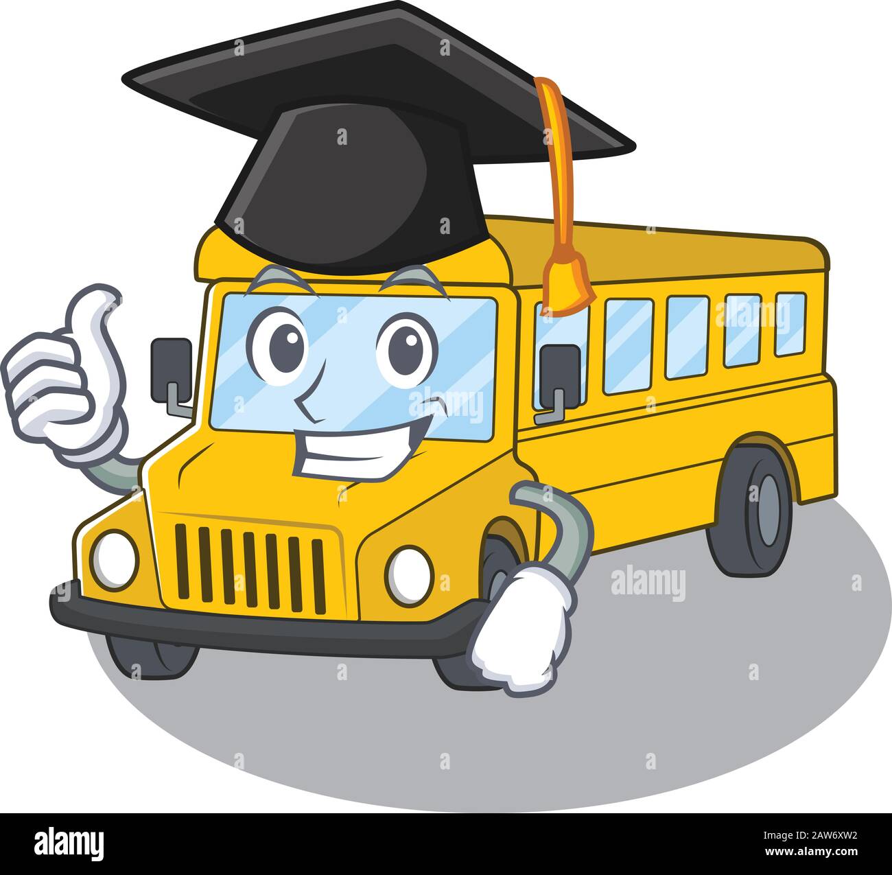 happy and proud of school bus wearing a black Graduation hat Stock ...