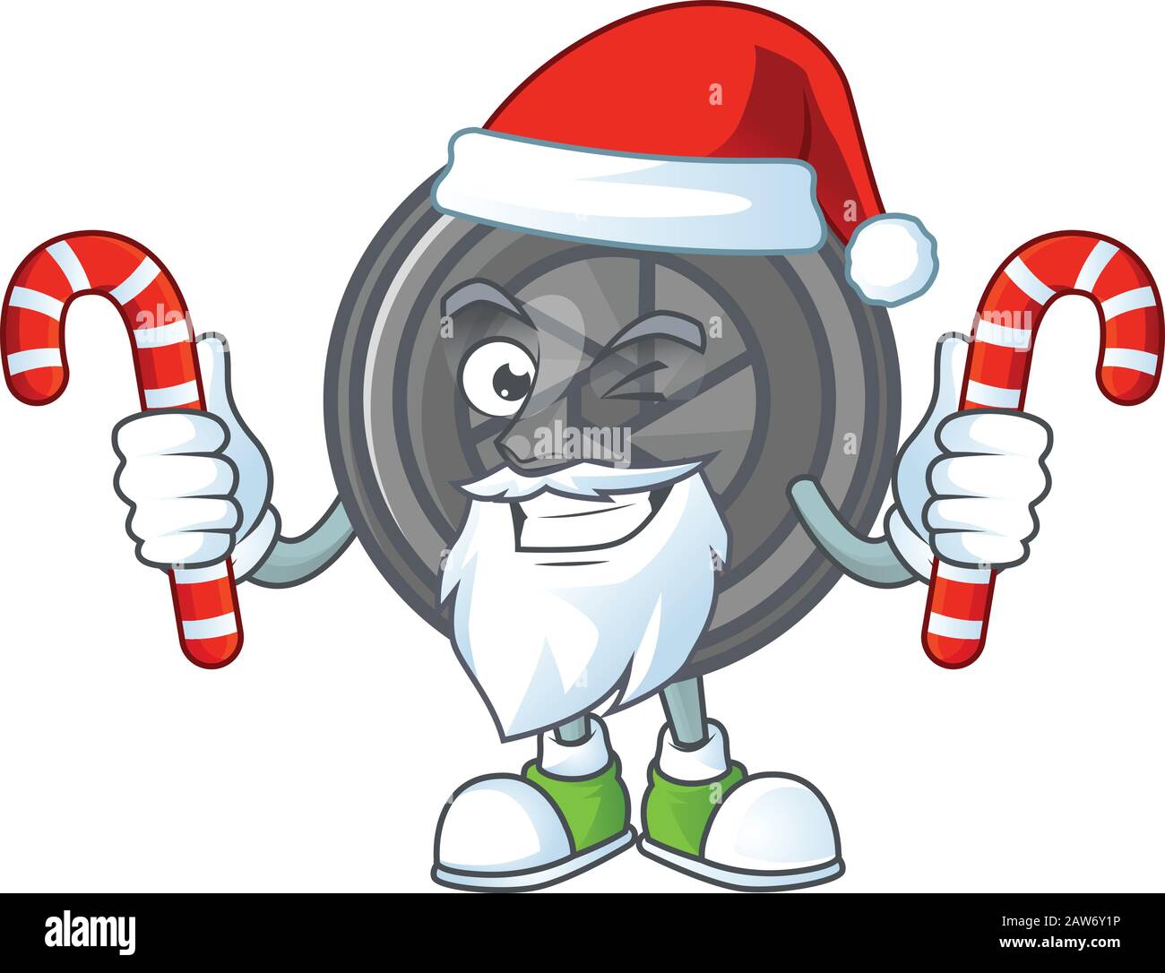 cartoon mascot style of camera lens in Santa costume with candy Stock ...