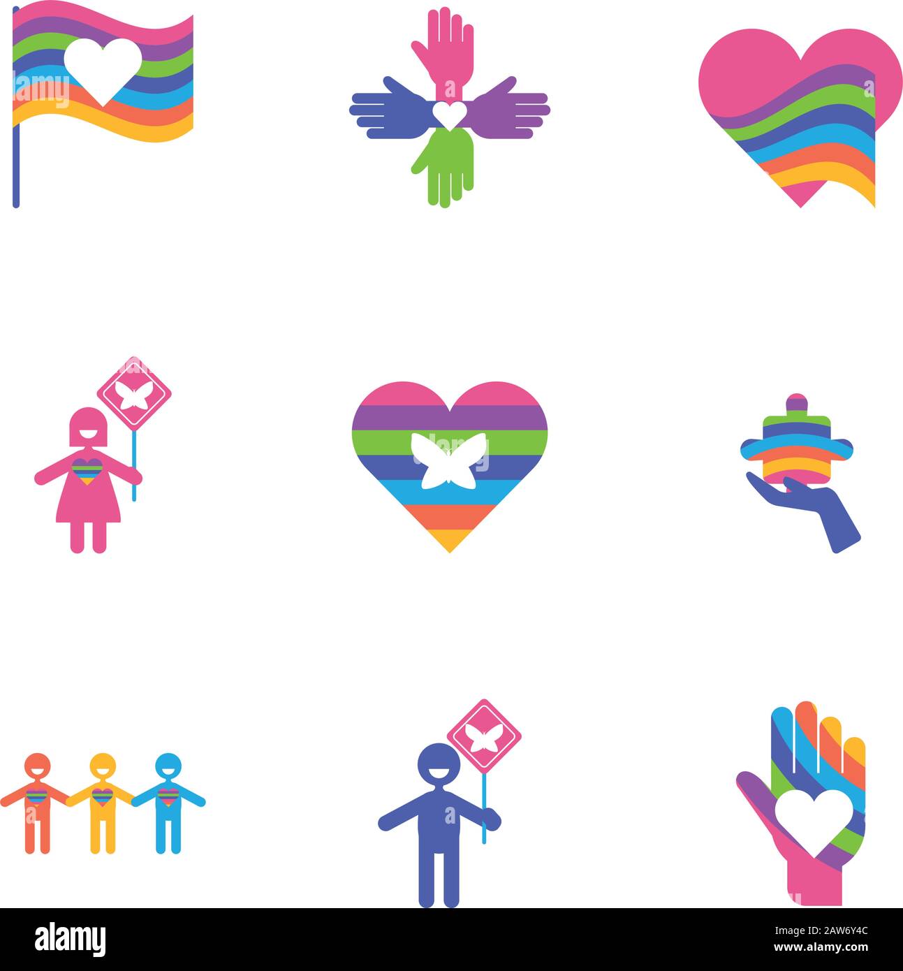 Icon set of zero discrimination day, flat style icons vector ...