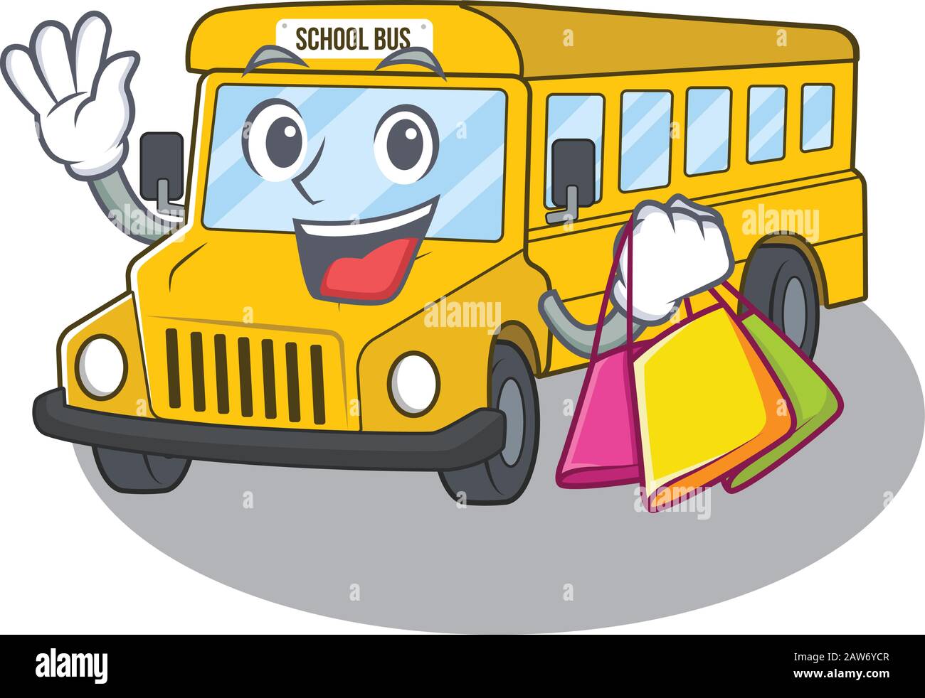 A friendly rich school bus waving and holding Shopping bag Stock Vector ...