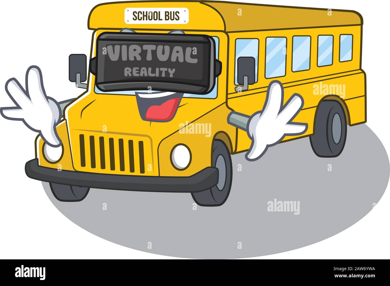 A Picture of school bus character wearing Virtual reality headset Stock ...