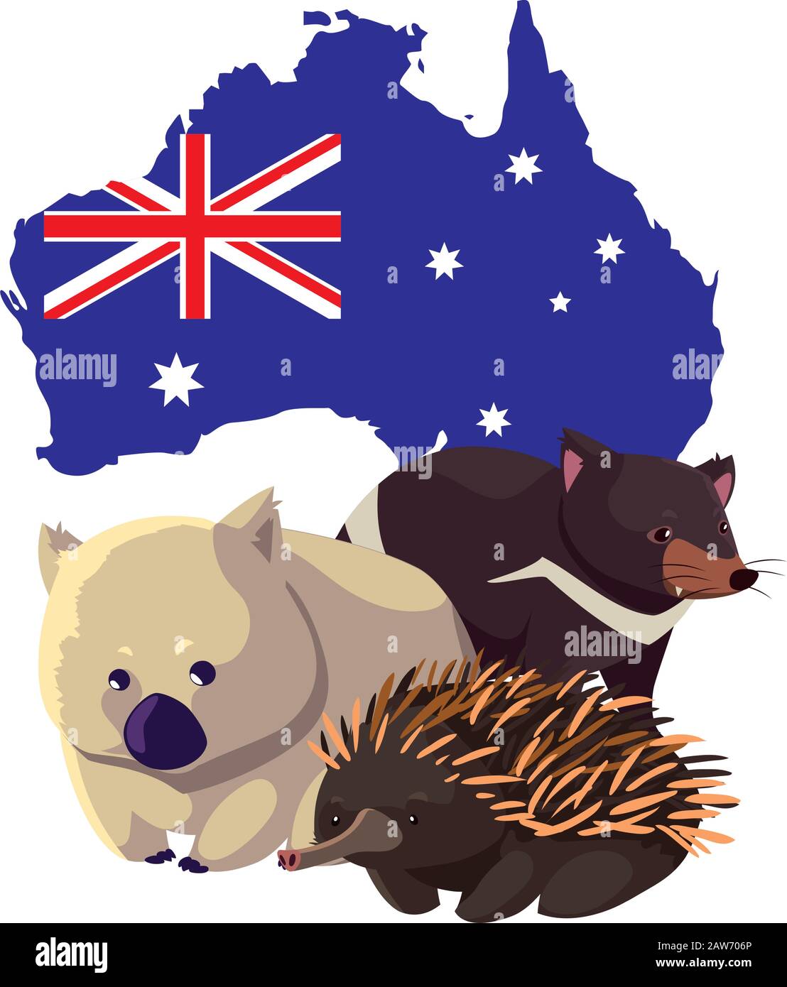 animals of australia with map of australia in the background vector ...